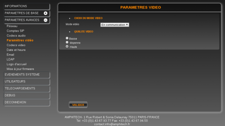 Configuration IPAC Video mode Streaming